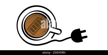 Hot coffee charge, loading indicator. Mug with battery charge. Coffee a ...