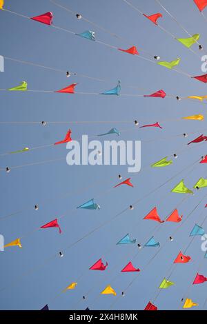 Colorful festive bunting flags in green park Stock Photo - Alamy