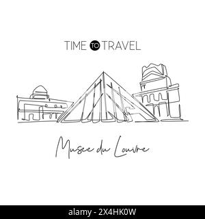 Line drawing of the louvre museum building with its iconic glass ...