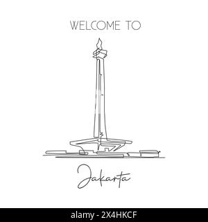 One continuous line drawing of Jakarta city skyline, Indonesia ...