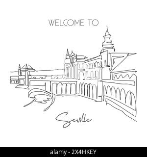 Spain, Seville, Plaza De Espana travel landmark vector illustration ...