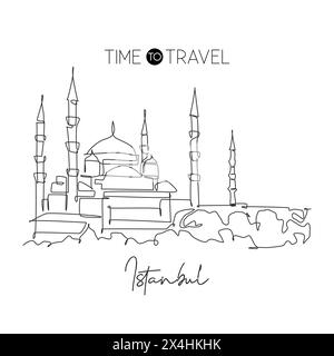 Single continuous line drawing of Istanbul city skyline, Turkey. Famous ...