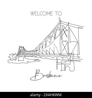 One continuous line drawing of Brisbane city skyline, Australia ...