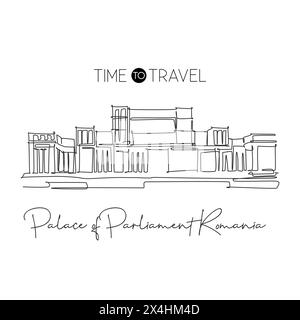 Single continuous line drawing of Bucharest city skyline, Romania ...