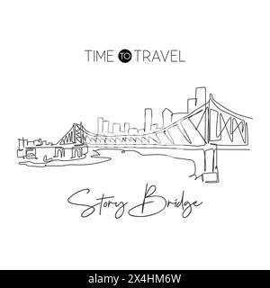 One continuous line drawing of Brisbane city skyline, Australia ...