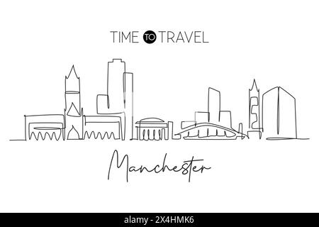 One single line drawing of Manchester city skyline. City skyscraper ...
