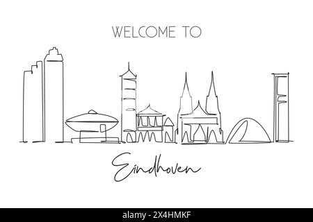 Single continuous line drawing of Rotterdam city skyline, Netherlands ...