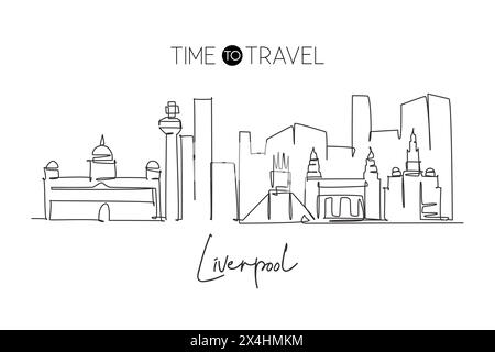 One single line drawing Liverpool city skyline. Historical city ...
