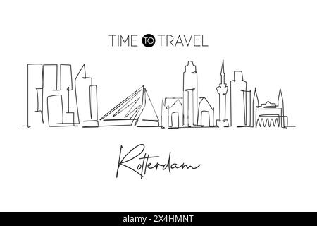 Single continuous line drawing of Rotterdam city skyline, Netherlands ...
