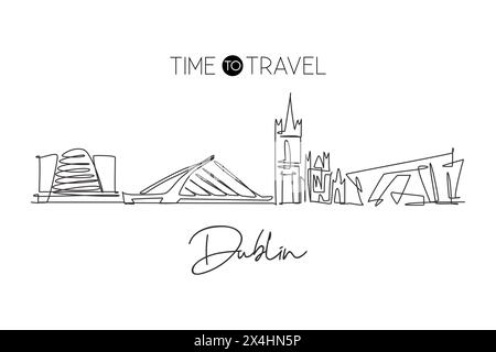 Dublin, Ireland famous Travel Sketch. Lineart drawing by hand. Greeting ...