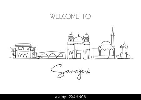 One continuous line drawing of Sarajevo city skyline, Bosnia and ...