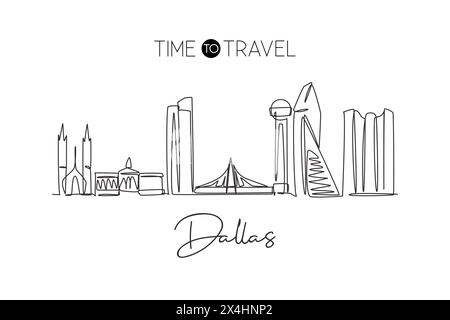 One continuous line drawing of Dallas city skyline, United States of ...