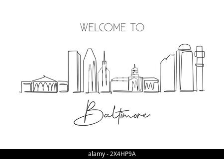 Single continuous line drawing Baltimore city skyline, United States of ...