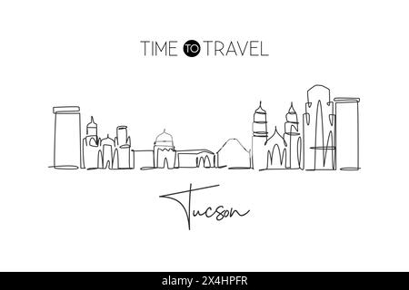 Single continuous line drawing of Tucson city skyline, Arizona. Famous ...