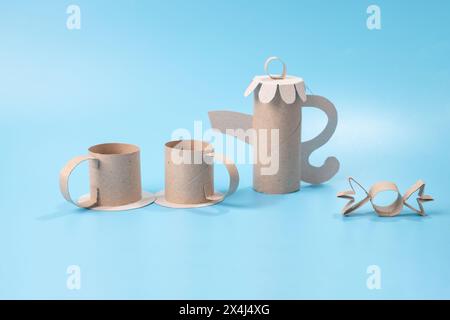 colorless paper craft teapot and cups for doll tea party, recycling ...