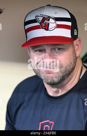 Cleveland Guardians manager Stephen Vogt speaks with media members ...