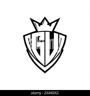 GU Letter logo with abstract shield shape with square black outline on white background template ...