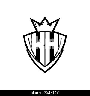 KH Letter logo with abstract shield shape with square black outline on ...