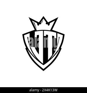 JT Letter logo with abstract shield shape with square black outline on white background template ...
