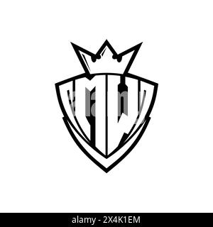 MW Letter logo with abstract shield shape with square white outline on ...