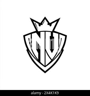 NV Bold letter logo with sharp triangle shield shape with crown inside ...