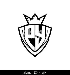 PY Letter logo with abstract shield shape with square white outline on black background template ...