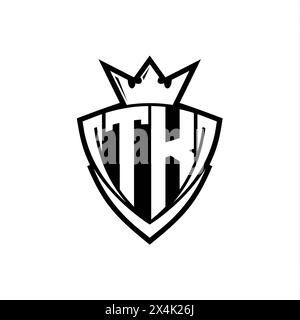 TK Letter logo with abstract shield shape with square black outline on ...