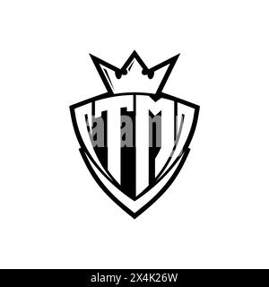 TM Bold letter logo with sharp triangle shield shape with crown inside ...