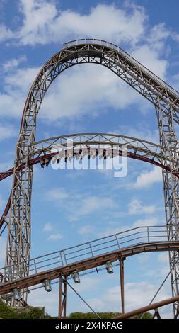 People have fun during an overhead element on the launch roller coaster ...