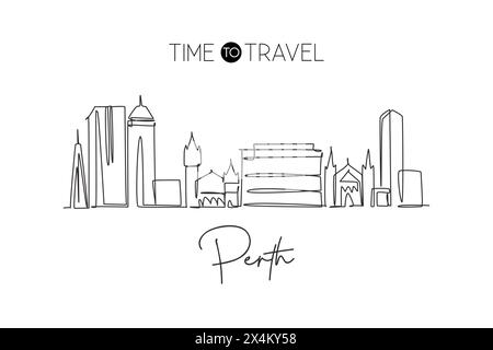 One continuous line drawing of Perth city skyline, Australia. Beautiful ...