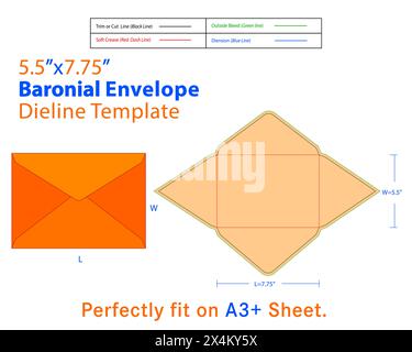 A-9 Announcement Envelope Dieline Template With 3D design. Editable ...