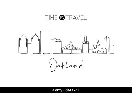 One continuous line drawing of Oakland city skyline, California ...