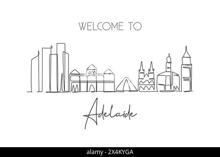 Single continuous line drawing of Adelaide city skyline Australia ...
