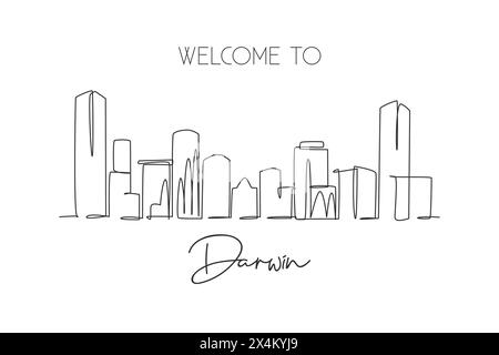 One continuous line drawing of Darwin city skyline, Australia ...
