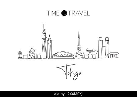 Tokyo cityscape line art style vector detailed illustration. Travel ...