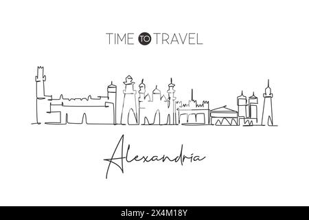 One continuous line drawing of Alexandria city skyline, Egypt ...