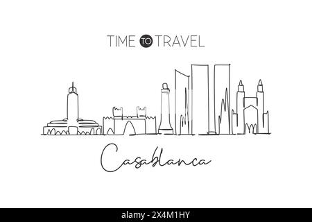 Single continuous line drawing of Casablanca city skyline Morocco ...