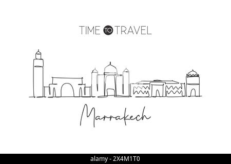 One single line drawing of Marrakesh city skyline, Morocco. Historical ...