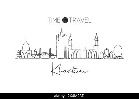 One continuous line drawing of Khartoum city skyline, Sudan. Beautiful ...