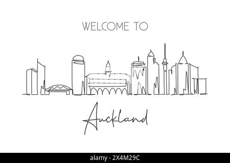 New Zealand cityscape line drawing vector. Auckland city scape sketch ...