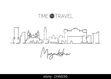 Single continuous line drawing of Mogadishu city skyline, Somalia ...