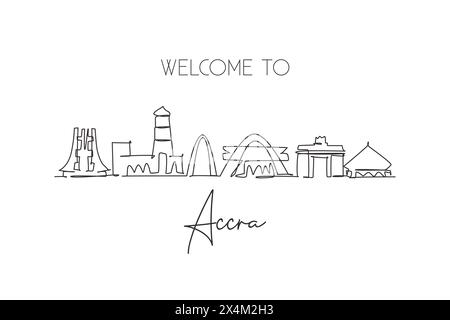 One single line drawing of Accra city skyline, Ghana. World historical ...