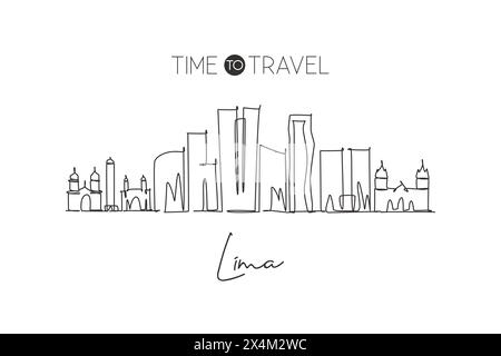Single continuous line drawing of Lima city skyline, Peru. Famous city ...