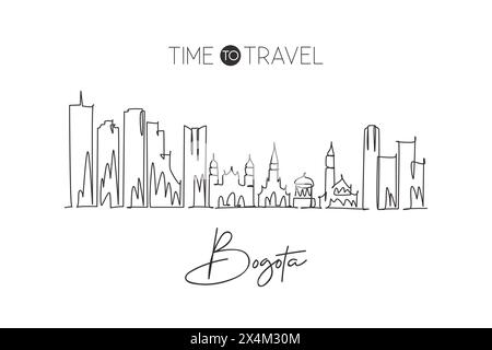 Single continuous line drawing Bogota city skyline, Colombia. Famous ...