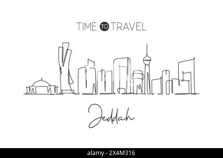 One continuous line drawing of Jeddah city skyline, Saudi Arabia ...
