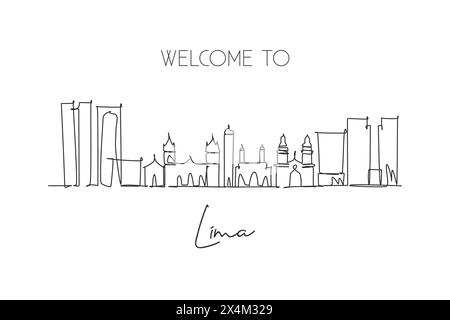 Single continuous line drawing of Lima city skyline, Peru. Famous city ...