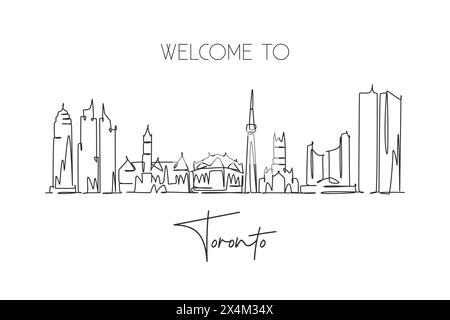 One continuous line drawing of Toronto city skyline, Canada. Beautiful ...