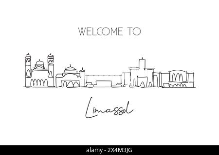 One continuous line drawing Limassol city skyline, Cyprus. Beautiful ...