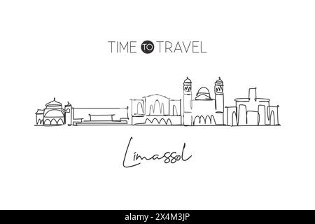 One continuous line drawing Limassol city skyline, Cyprus. Beautiful ...