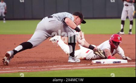 St. Louis Cardinals Michael Siani swings, hitting a three run home run ...